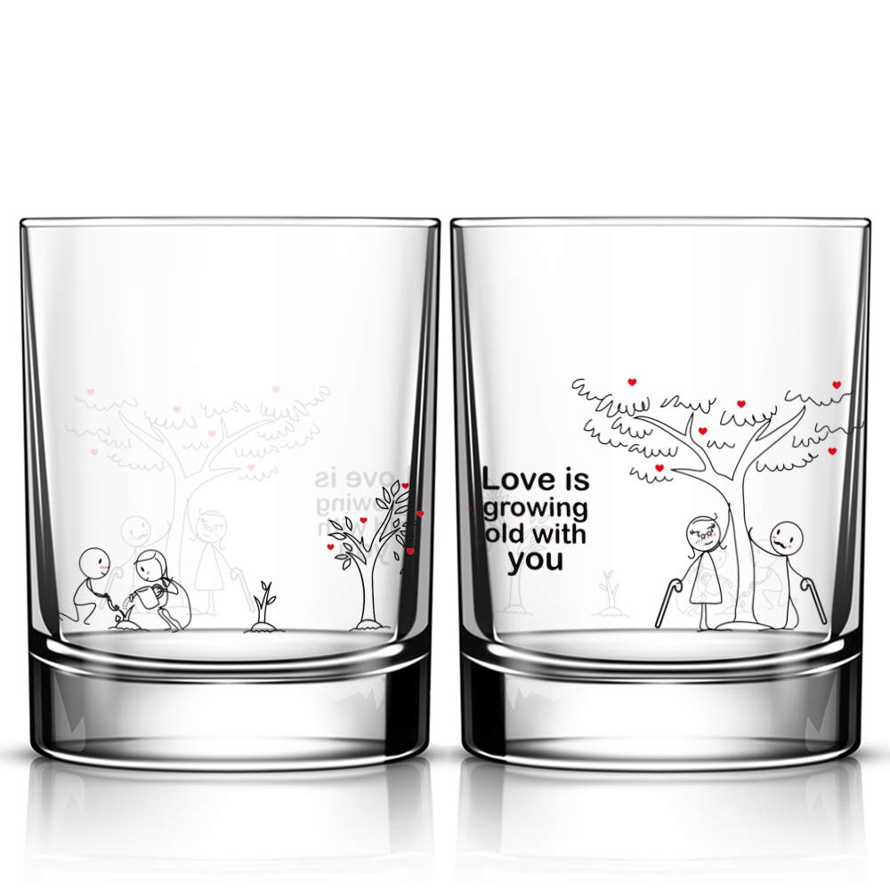 BoldLoft Grow Old with You Couple Drinking Glasses-Couple Gifts for Him Her Husband Wife His Hers Gifts for Anniversary Wedding Anniversary Dating Anniversary for Boyfriend Girlfriend