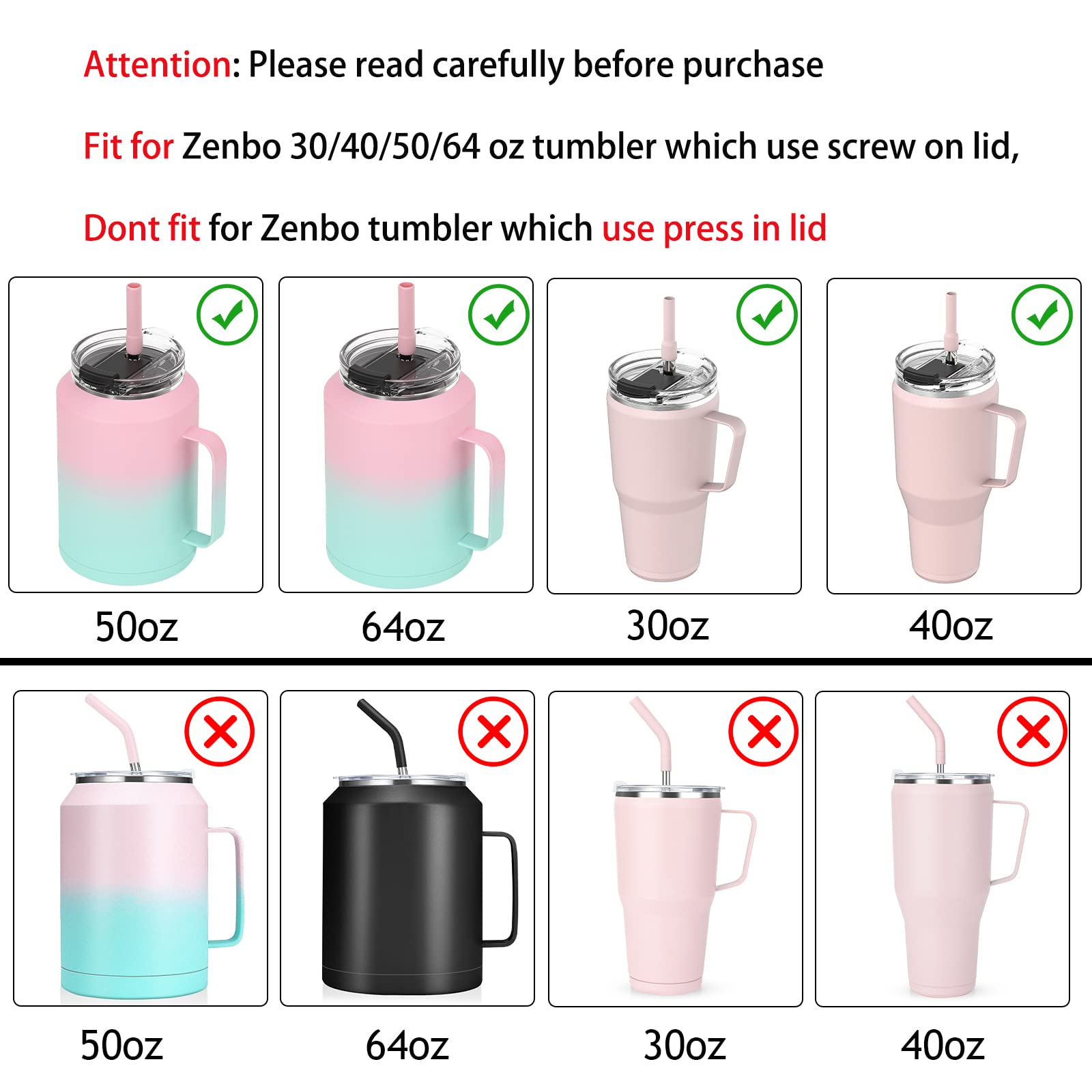 Zenbo Tumbler Screw Lid -Compatible with Zenbo brand 30 oz /40 oz /50 oz/64 oz Tumbler Which Use The Screw Lid-ONLY FOR ZENBO BRAND, NOT FOR OTHER BRAND