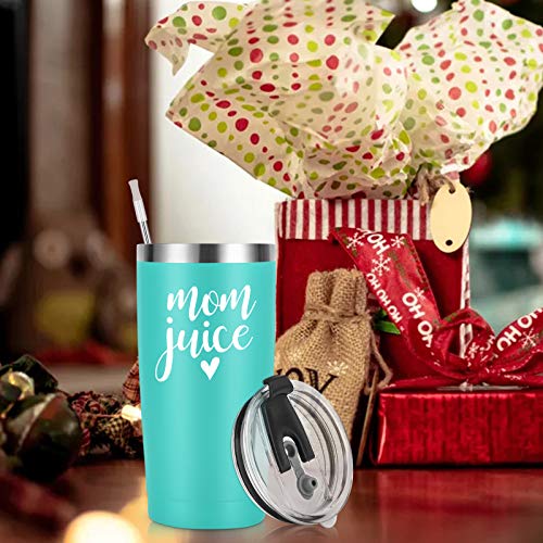 GINGPROUS Mom Gifts, Mom Juice Travel Tumbler with Lids, Birthday Christmas Gifts for Mom New Mom Mothers to be Wife Women Mother's Day, 20 Oz Double Vacuum Insulated Stainless Steel Tumbler, Mint