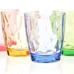 Urmelody 11oz Colored Drinking Glasses Set Acrylic Glassware for Kids Plastic Tumblers Cups Picnic Water Glasses Unbreakable Juice Drinkware for Camping Restaurant Beach BPA Free