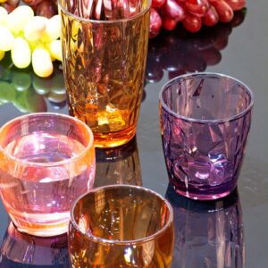 Urmelody 11oz Colored Drinking Glasses Set Acrylic Glassware for Kids Plastic Tumblers Cups Picnic Water Glasses Unbreakable Juice Drinkware for Camping Restaurant Beach BPA Free