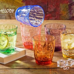 Urmelody 11oz Colored Drinking Glasses Set Acrylic Glassware for Kids Plastic Tumblers Cups Picnic Water Glasses Unbreakable Juice Drinkware for Camping Restaurant Beach BPA Free