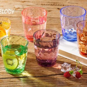 Urmelody 11oz Colored Drinking Glasses Set Acrylic Glassware for Kids Plastic Tumblers Cups Picnic Water Glasses Unbreakable Juice Drinkware for Camping Restaurant Beach BPA Free