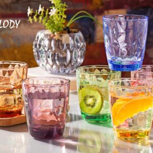 Urmelody 11oz Colored Drinking Glasses Set Acrylic Glassware for Kids Plastic Tumblers Cups Picnic Water Glasses Unbreakable Juice Drinkware for Camping Restaurant Beach BPA Free