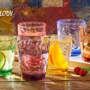 Urmelody 11oz Colored Drinking Glasses Set Acrylic Glassware for Kids Plastic Tumblers Cups Picnic Water Glasses Unbreakable Juice Drinkware for Camping Restaurant Beach BPA Free