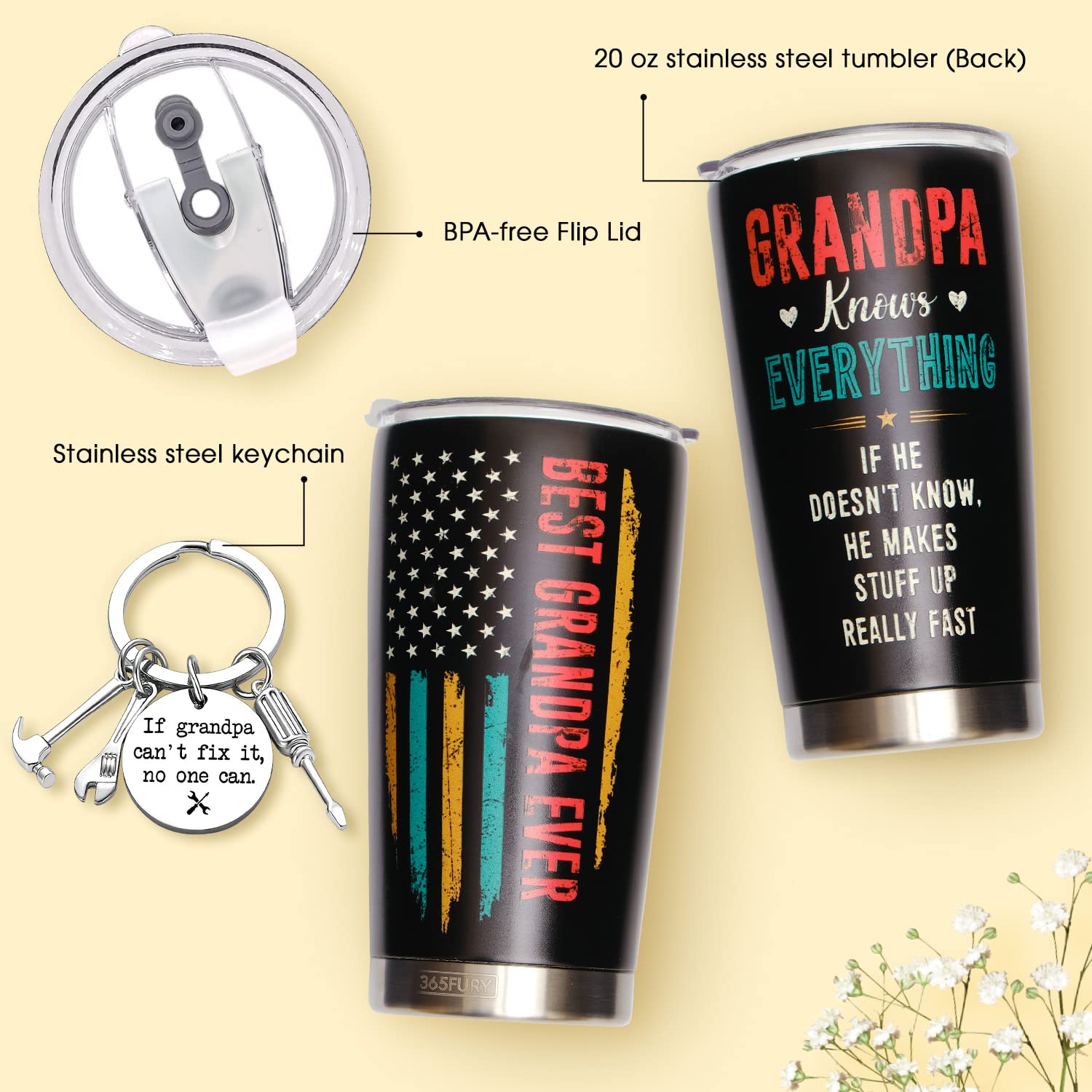 Grandpa Gifts - Gifts For Grandpa From Grandchildren, Granddaughter, Grandson - Grandpa Birthday Gifts, Father Day, Christmas Gift For Grandpa - Best Grandpa Ever Tumbler 20 Oz