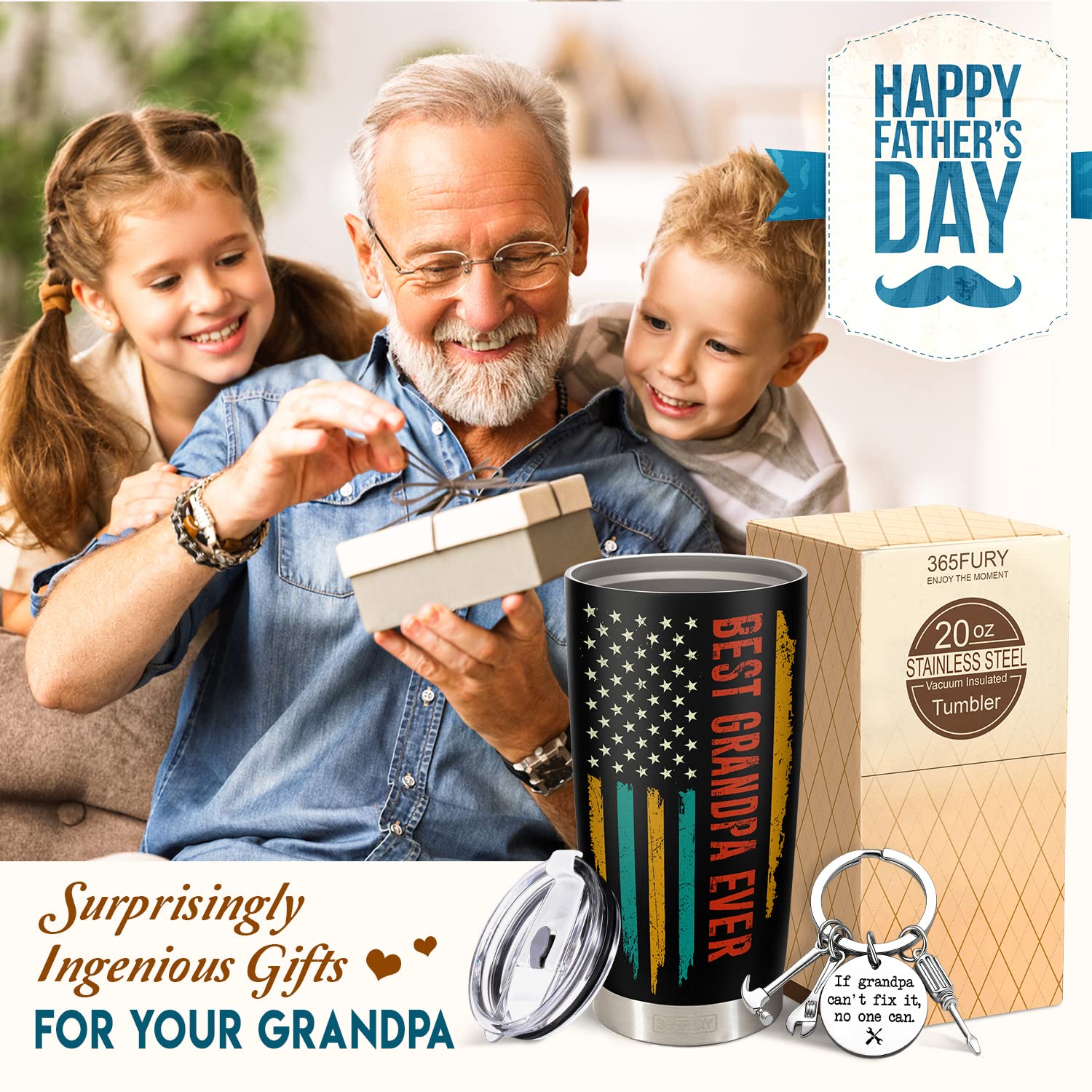 Grandpa Gifts - Gifts For Grandpa From Grandchildren, Granddaughter, Grandson - Grandpa Birthday Gifts, Father Day, Christmas Gift For Grandpa - Best Grandpa Ever Tumbler 20 Oz