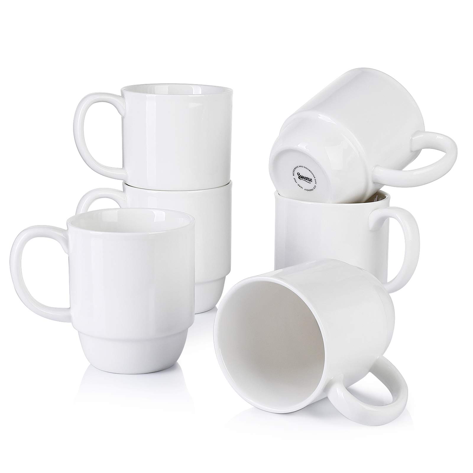 Sweese 21 Oz Large Coffee Mug, Porcelain Stackable Coffee Mugs Sets of 6, Coffee Cups with Handle for Coffee, Tea and Mulled Drinks, White