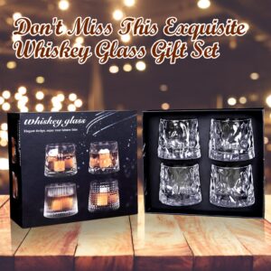 AFN Whiskey Gifts for Men, Old Fashioned Whiskey Glasses, 4 Crystal Glasses in Gift Box for Drinking Bourbon, Scotch Whisky, Cocktail, Liquor, Brandy, Rum for Men Women at Home Bar (Water Wave Style)