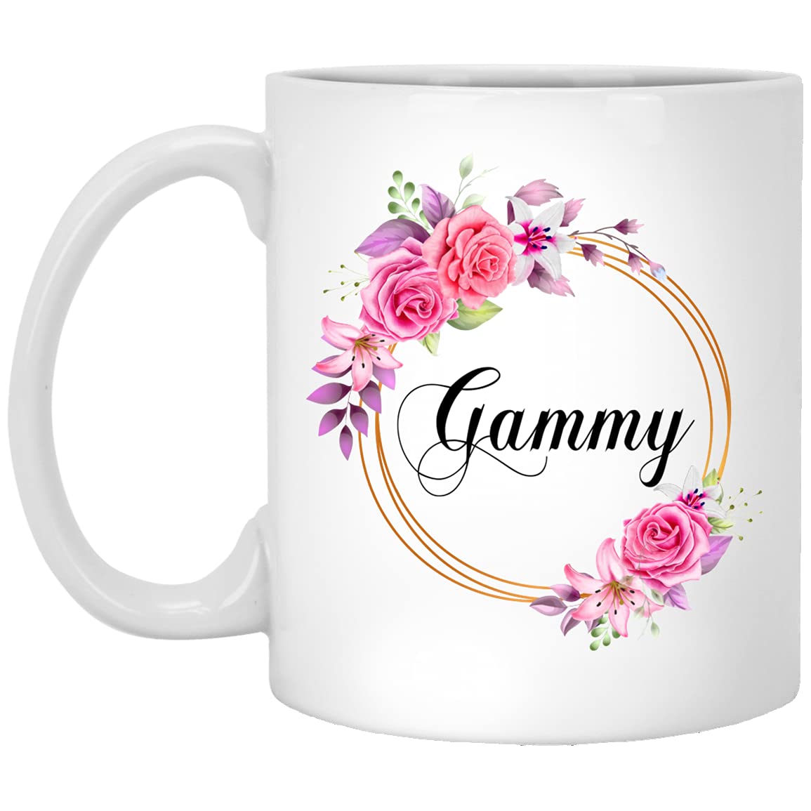 GavinsDesigns Gammy Flower Novelty Coffee Mug Gift For Mother's Day - Gammy Pink Flowers On Gold Frame - New Gammy Mug Flower - Birthday Gifts For Gammy - Gammy Coffee Mug 11oz, MUG-CIU1WDCCDZ-11oz