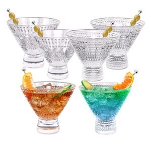 di qiu ren stemless martini glasses set of 6, vintage martini glasses cocktail glasses (7.8oz) bar glasses juice glasses, cocktail party home bar gift