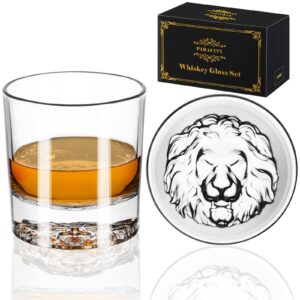 paracity whiskey glasses, lion pattern thick bottom, 10.6oz old fashioned glasses for whiskey, gin, vodka, whiskey glasses set of 2, gift for men, father's day gift