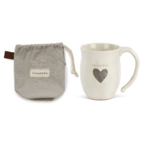 DEMDACO Thankful Heart Cream Inspirational 16 ounce Ceramic Stoneware Coffee Mug