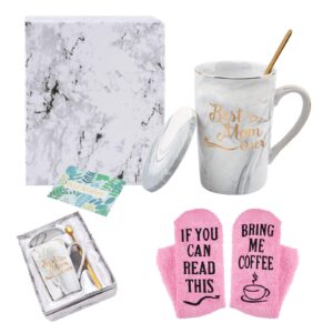 YHRJWN Best Mom Ever Coffee Mug for Mom Mother Mothers Day Mom Mug from Daughter Son Mom Coffee Mug 14Oz Gray Marble Mug with Exquisite Box Spoon Coaster Sock Gift Card