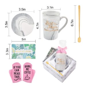 YHRJWN Best Mom Ever Coffee Mug for Mom Mother Mothers Day Mom Mug from Daughter Son Mom Coffee Mug 14Oz Gray Marble Mug with Exquisite Box Spoon Coaster Sock Gift Card