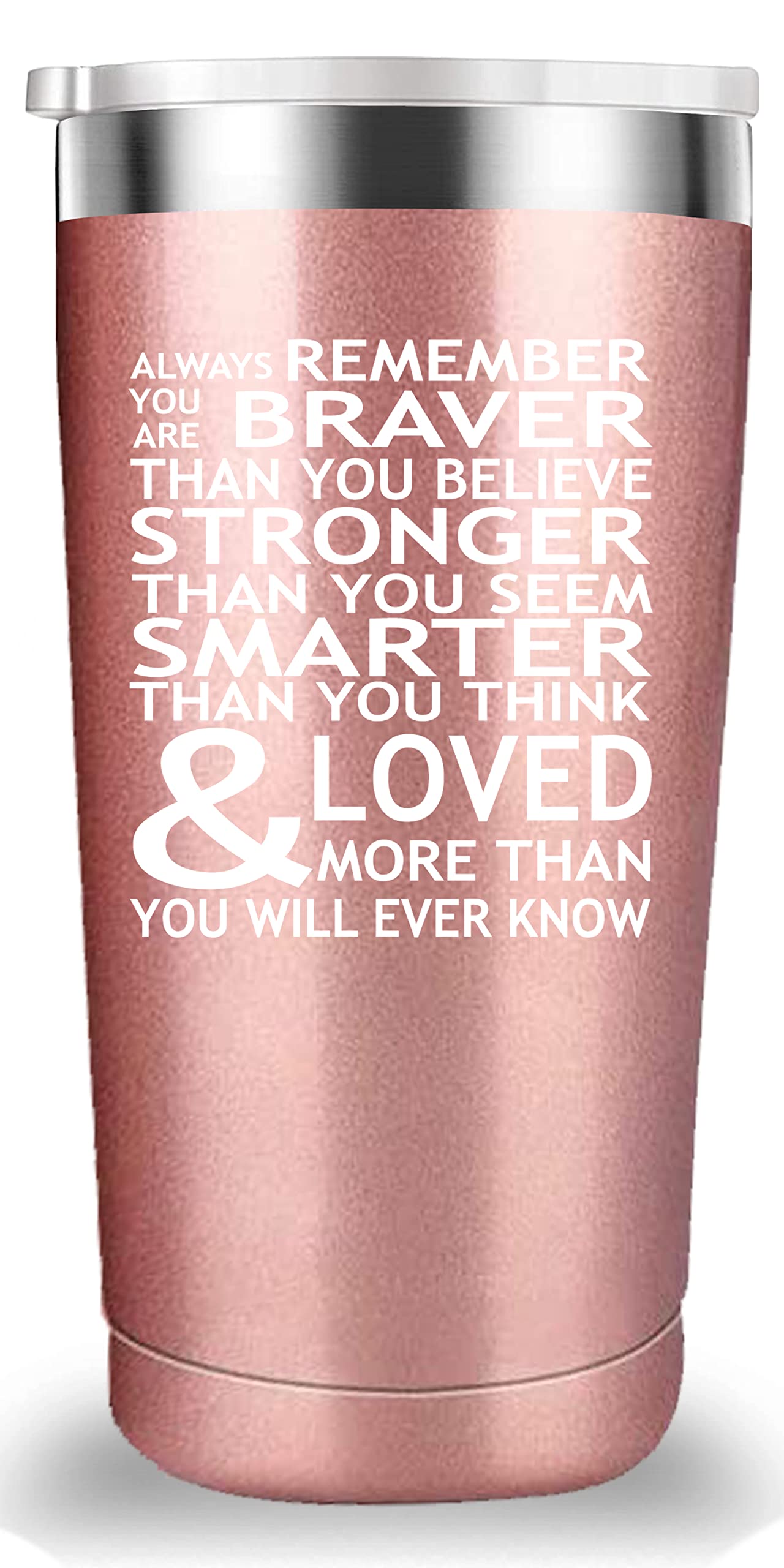 Mamihlap Inspirational Travel Mug Tumbler for Men Women.Always Remember You Are Braver Than You Believe.Thank You Inspirational Gifts for Coworker Friends Son Daughter Brother Sister(20 oz Rose Gold)