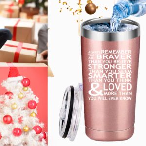 Mamihlap Inspirational Travel Mug Tumbler for Men Women.Always Remember You Are Braver Than You Believe.Thank You Inspirational Gifts for Coworker Friends Son Daughter Brother Sister(20 oz Rose Gold)