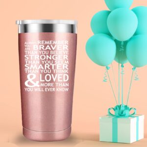 Mamihlap Inspirational Travel Mug Tumbler for Men Women.Always Remember You Are Braver Than You Believe.Thank You Inspirational Gifts for Coworker Friends Son Daughter Brother Sister(20 oz Rose Gold)