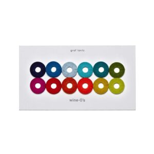 graf lantz wine-o's wine glass identifier - 12 piece - round 100% merino wool - eliminate unknown glass syndrome - rainbow mix