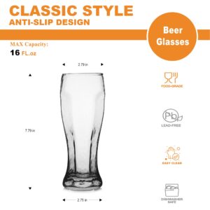 LUXU Beer Glasses, Hexagon Shape Pilsner Glasses set of 2,16oz Crystal Craft Wheat Beer Glasses,Lead-free Weizen vase for Drinking LAGER,Pint glasses for ALE,Premium IPA glasses,Great Gift Idea.