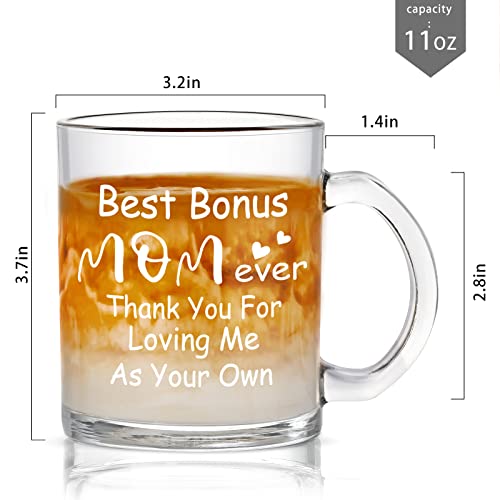 DAZLUTE Mothers Day Gifts for Stepmom, Best Bonus Mom Ever Clear Coffee Mug for Step Mom Mother in Law Bonus Mom Godmother Second Mom Aunt, Bonus Mom Gifts from Daughter for Birthday Christmas, 11Oz