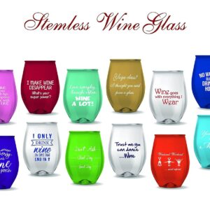 Pen Kit Mall PKM - Stemless Wine Glasses - Set of 12 - NOVELTY FUNNY SAYINGS - CAMPING -CHRISTMAS - NEW YEARS HALLOWEEN (NOVELTY FUNNY SAYINGS)