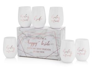 loco llama classy bride & bridal party proposal wine glasses - 100% unbreakable tritan plastic with foil accents - 16 ounces (matron of honor, 1)