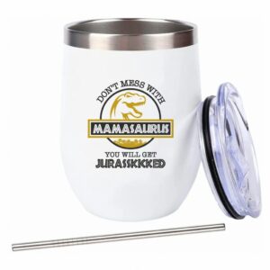 MARKHA Stainless Steel Mamasaurus Tumbler With Straw And Lid - 12 oz. - Mom Coffee Tumbler, Best Mother Gift From Daughter Son And Husband, Funny Present For New Mother And Pregnant Wife