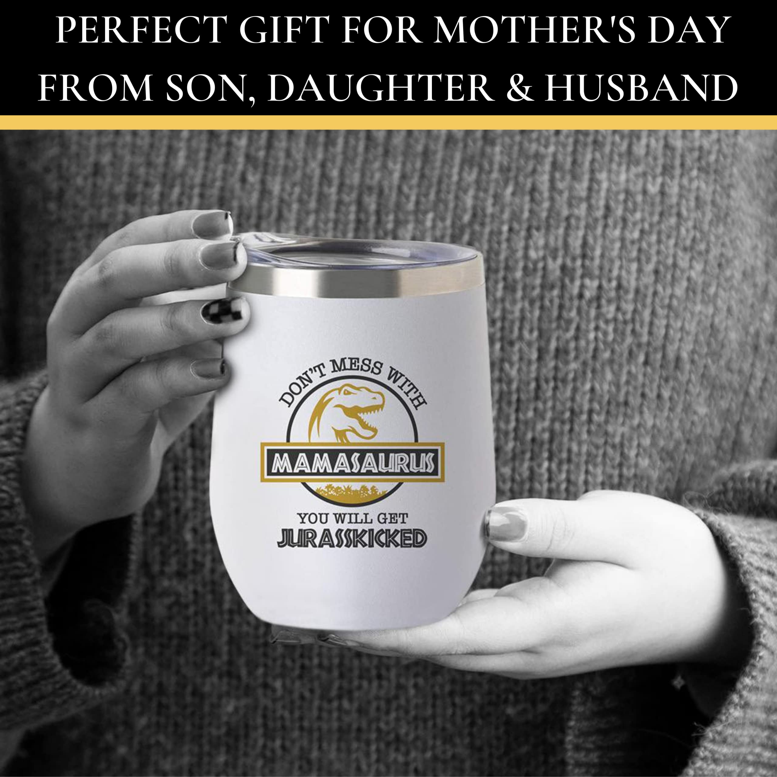 MARKHA Stainless Steel Mamasaurus Tumbler With Straw And Lid - 12 oz. - Mom Coffee Tumbler, Best Mother Gift From Daughter Son And Husband, Funny Present For New Mother And Pregnant Wife