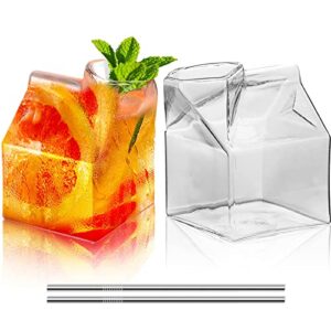 suprobarware cocktail glasses 12oz 360ml set of 2 lead-free martini glasses whiskey glasses creative milk box shape glasses for cocktail cgmk-2 (set of 2)