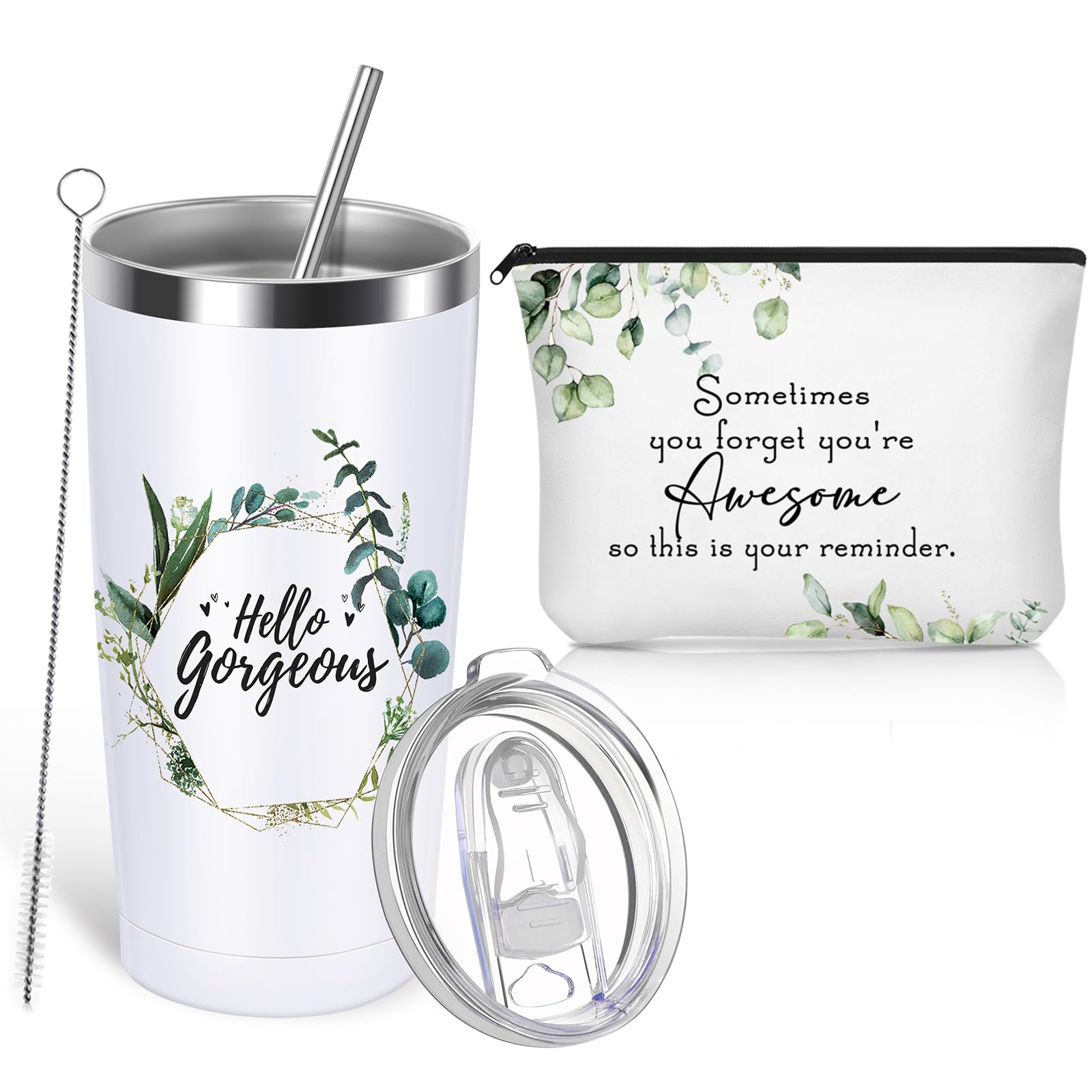 Inbagi Women Inspirational Gift Set Thank You Gift for Women Including 20oz Tumbler Cup Cosmetic Bag Stainless Steel Tumbler Employee Appreciation Gift Motivational Birthday Gift Coworker Secretary