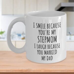 EzGift Funny StepMom Mug Gift from Stepdaughter Stepson I Smile Because Youre My Step Mom Birthday Mothers Day StepMother Gag Present Cof White