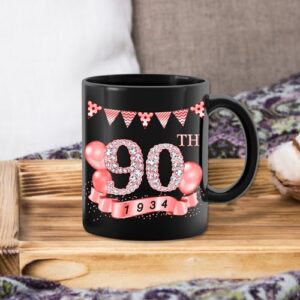 Tillfuru 90th Birthday Gifts for Women, 1934 Old Time Information-90th Birthday Mug, 90th Birthday Gifts for Women, 90 Year Old Birthday Party Decorations, Ninety Birthday Mug, Milestone Birthday