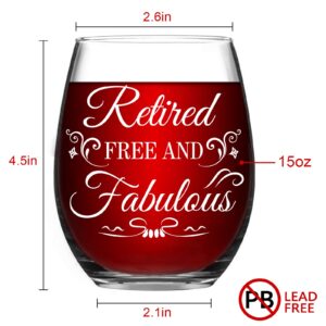 Retirement Wine Glass, Retired Free and Fabulous Stemless Wine Glass 15Oz - Retirement Gifts for Women, Men, Friends, Sister, Coworker, Boss, Teacher, Nurse