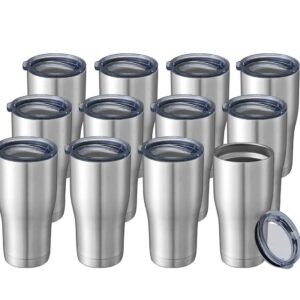 HASLE OUTFITTERS 20 oz Tumbler Bulk, Stainless Steel Tumblers with Lid, Vacuum Insulated Tumbler, Double Wall Tumbler Cup, coffee mugs, Stainless Steel, 12 Pack