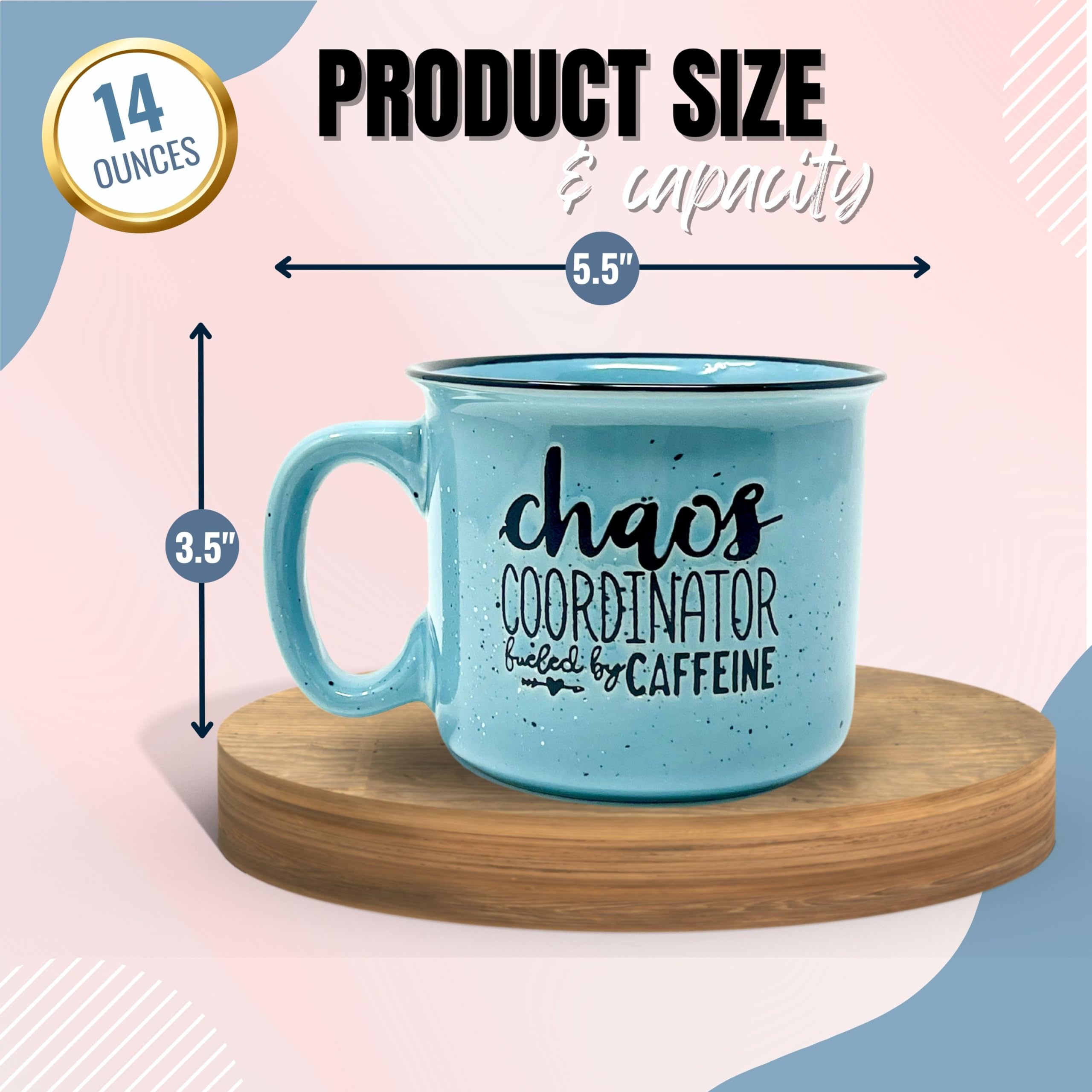 Cute Funny Coffee Mug for Women - Chaos Coordinator Fueled By Caffeine - Unique Fun Gifts for Her, Mom, Sister, Teacher, Coworkers - Handmade Coffee Cups & Mugs with Quotes