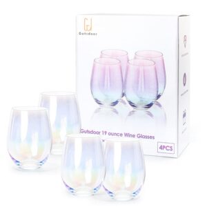 gutsdoor wine glasses large stemless wine glasses 18.9 ounce set of 4 iridescent glasses all-purpose drinking wine beverage glasses for red white wine, water, beer, juice, whiskey & bar decor