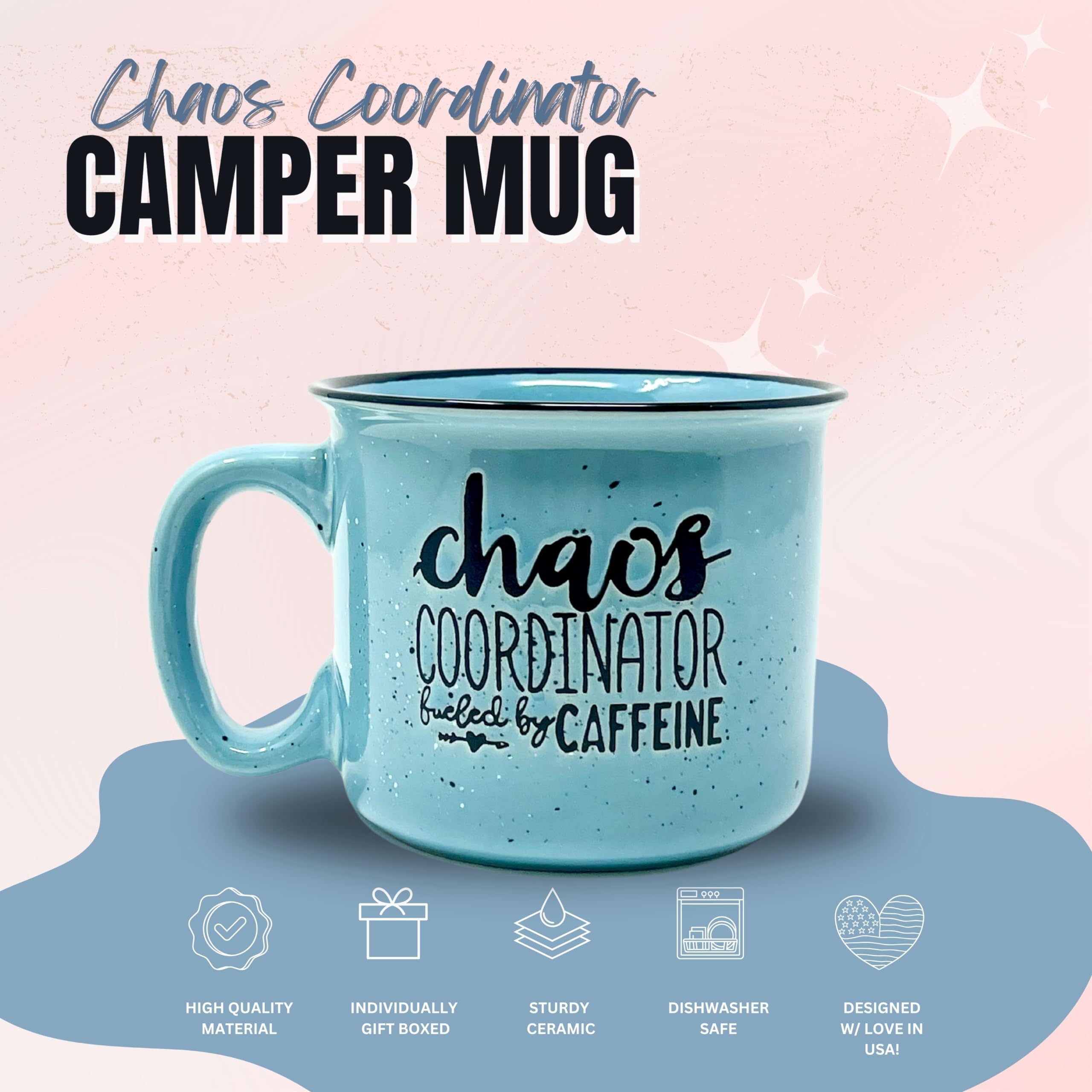 Cute Funny Coffee Mug for Women - Chaos Coordinator Fueled By Caffeine - Unique Fun Gifts for Her, Mom, Sister, Teacher, Coworkers - Handmade Coffee Cups & Mugs with Quotes