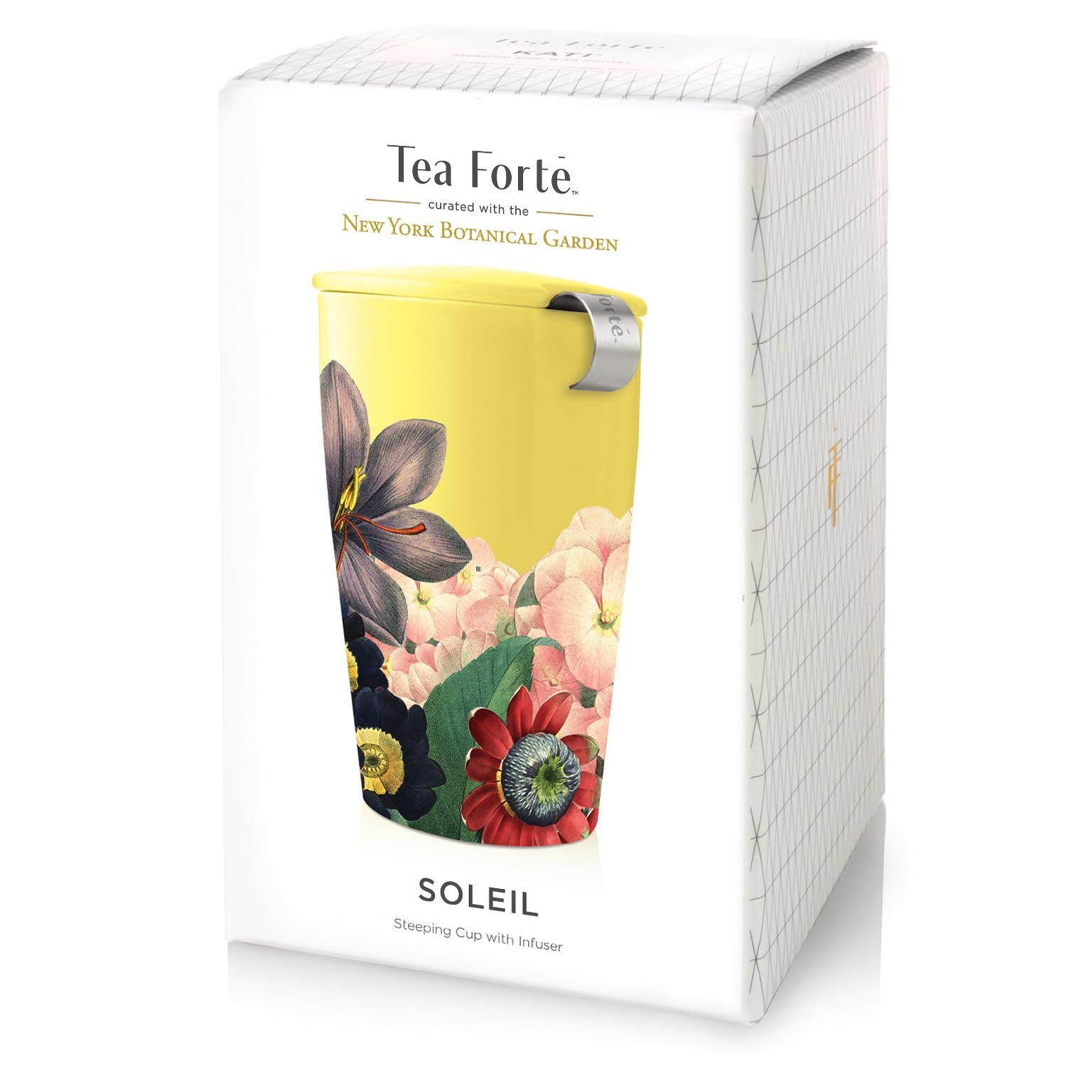 Tea Forte Kati Cup Soleil, Ceramic Tea Infuser Cup with Infuser Basket and Lid for Steeping Loose Leaf Tea