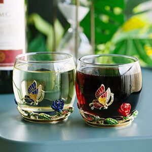 BTaT- Floral Stemless Wine Glasses, 10 oz, Set of 2, Wine Glasses Stemless, Stemless Wine Glasses Set of 2, Butterfly Wine Glass, Cute Wine Glass, Flower Wine Glasses, Flower Glass Cup