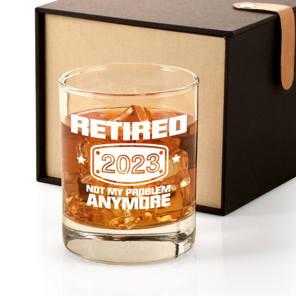 2023 Retirement Gifts for Men, Funny Retired 2023 Not My Problem Any More Whiskey Glass Gift, Happy Retirement Gifts for Office Coworkers, Boss, Dad, Husband, Brother, Friends