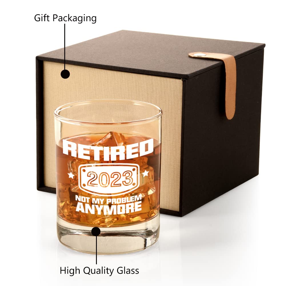 2023 Retirement Gifts for Men, Funny Retired 2023 Not My Problem Any More Whiskey Glass Gift, Happy Retirement Gifts for Office Coworkers, Boss, Dad, Husband, Brother, Friends