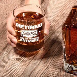 2023 Retirement Gifts for Men, Funny Retired 2023 Not My Problem Any More Whiskey Glass Gift, Happy Retirement Gifts for Office Coworkers, Boss, Dad, Husband, Brother, Friends