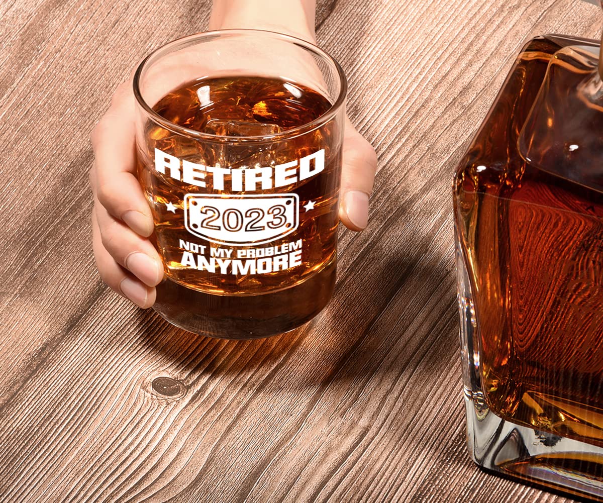 2023 Retirement Gifts for Men, Funny Retired 2023 Not My Problem Any More Whiskey Glass Gift, Happy Retirement Gifts for Office Coworkers, Boss, Dad, Husband, Brother, Friends