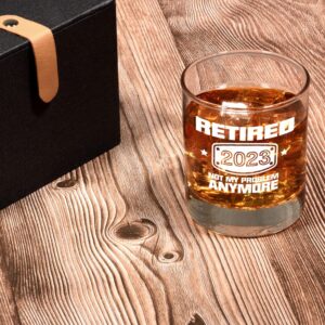 2023 Retirement Gifts for Men, Funny Retired 2023 Not My Problem Any More Whiskey Glass Gift, Happy Retirement Gifts for Office Coworkers, Boss, Dad, Husband, Brother, Friends