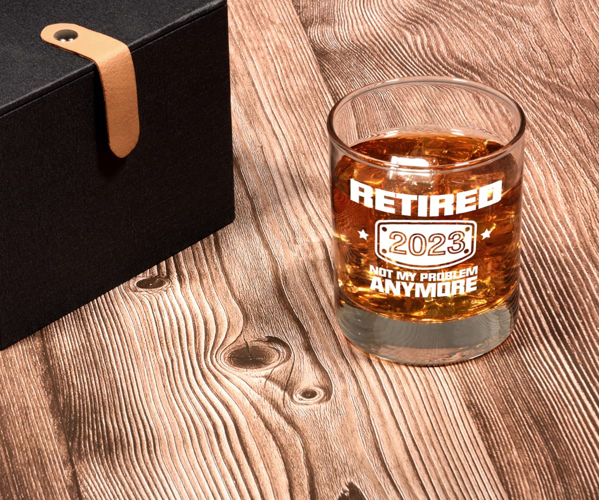 2023 Retirement Gifts for Men, Funny Retired 2023 Not My Problem Any More Whiskey Glass Gift, Happy Retirement Gifts for Office Coworkers, Boss, Dad, Husband, Brother, Friends