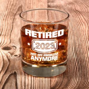 2023 Retirement Gifts for Men, Funny Retired 2023 Not My Problem Any More Whiskey Glass Gift, Happy Retirement Gifts for Office Coworkers, Boss, Dad, Husband, Brother, Friends