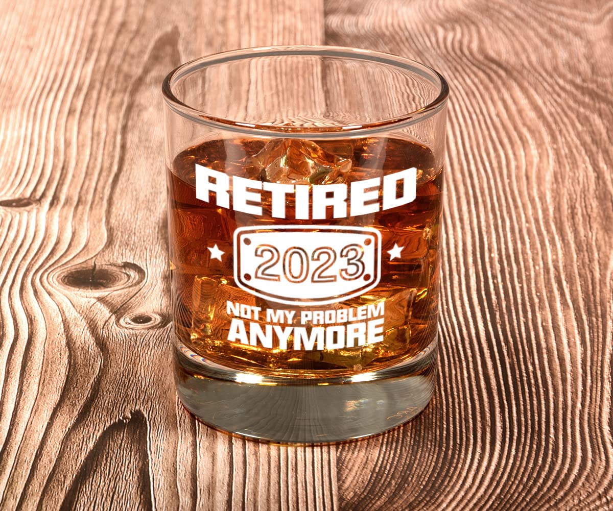 2023 Retirement Gifts for Men, Funny Retired 2023 Not My Problem Any More Whiskey Glass Gift, Happy Retirement Gifts for Office Coworkers, Boss, Dad, Husband, Brother, Friends