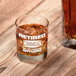 2023 Retirement Gifts for Men, Funny Retired 2023 Not My Problem Any More Whiskey Glass Gift, Happy Retirement Gifts for Office Coworkers, Boss, Dad, Husband, Brother, Friends