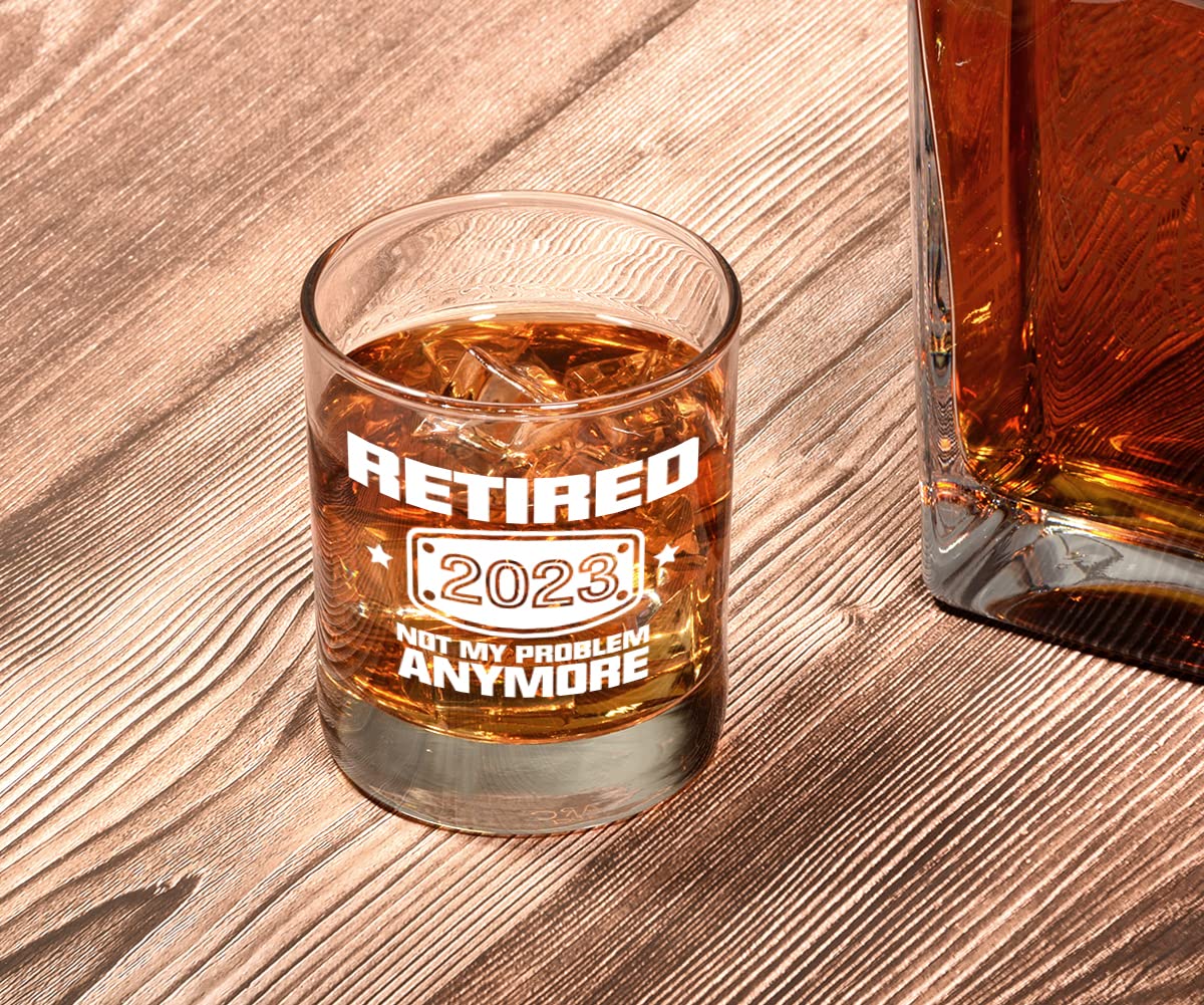 2023 Retirement Gifts for Men, Funny Retired 2023 Not My Problem Any More Whiskey Glass Gift, Happy Retirement Gifts for Office Coworkers, Boss, Dad, Husband, Brother, Friends